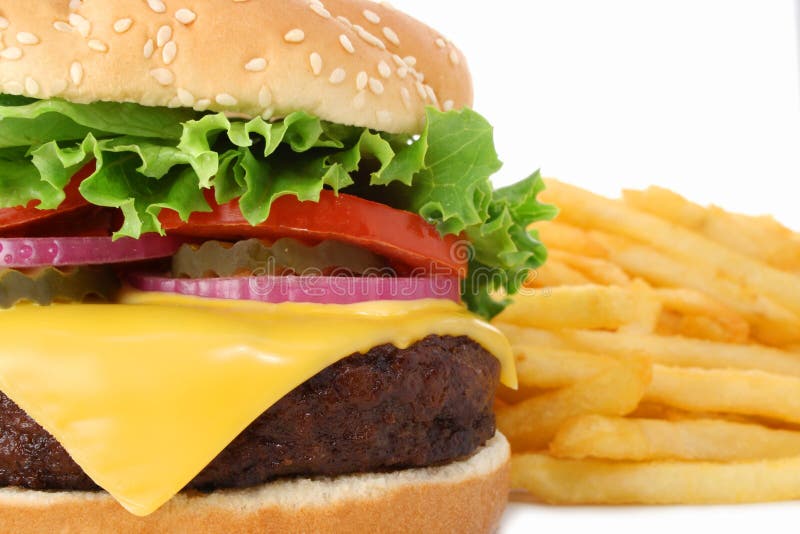 Big Juicy Hamburger and Fries Stock Image - Image of tasty, treat: 5829027