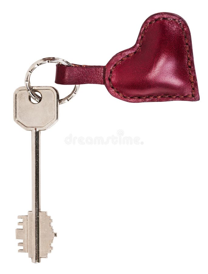 Big Key with Red Leather Heart Shape Keychain Stock Photo - Image of ...