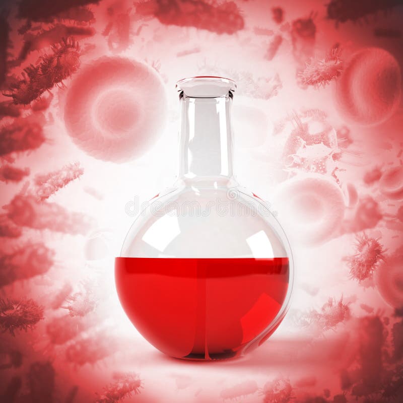 Big Laboratory Flask Over Bacteria Background Stock Illustration ...