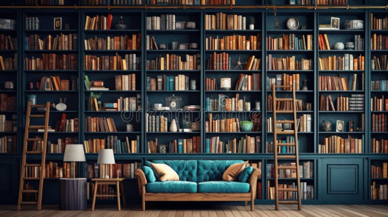 A Big, Large Bookcase with Many Books in a House Interior Stock ...