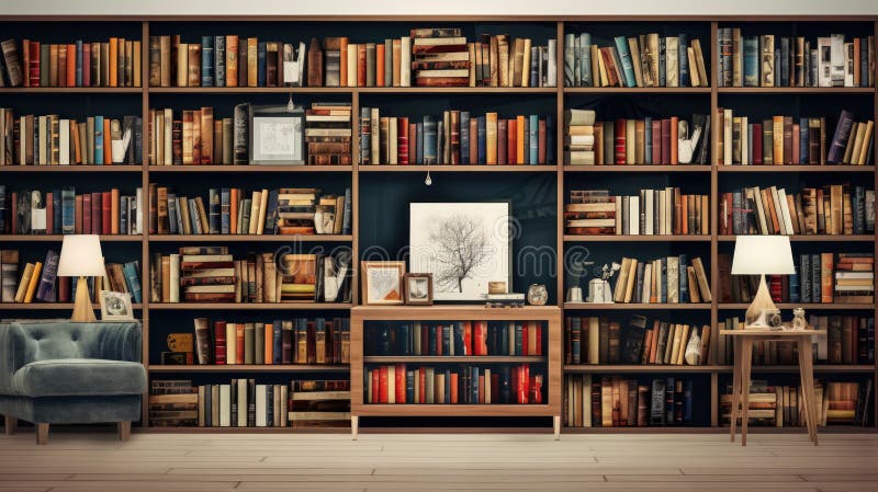 A Big, Large Bookcase with Many Books in a House Interior Stock ...