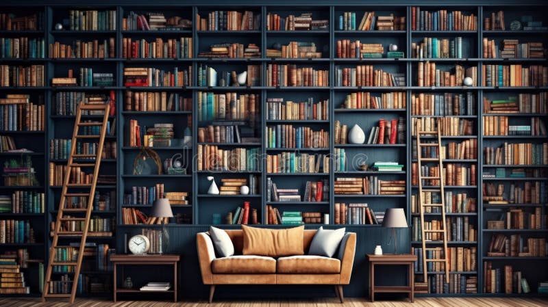 A Big, Large Bookcase with Many Books in a House Interior Stock ...