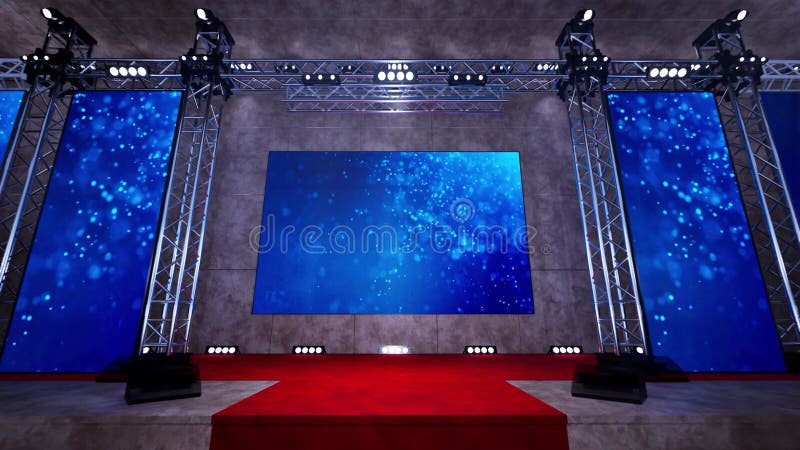 Big Large Emty Stage with Big Blue Screen, Event Stage Stock Video ...
