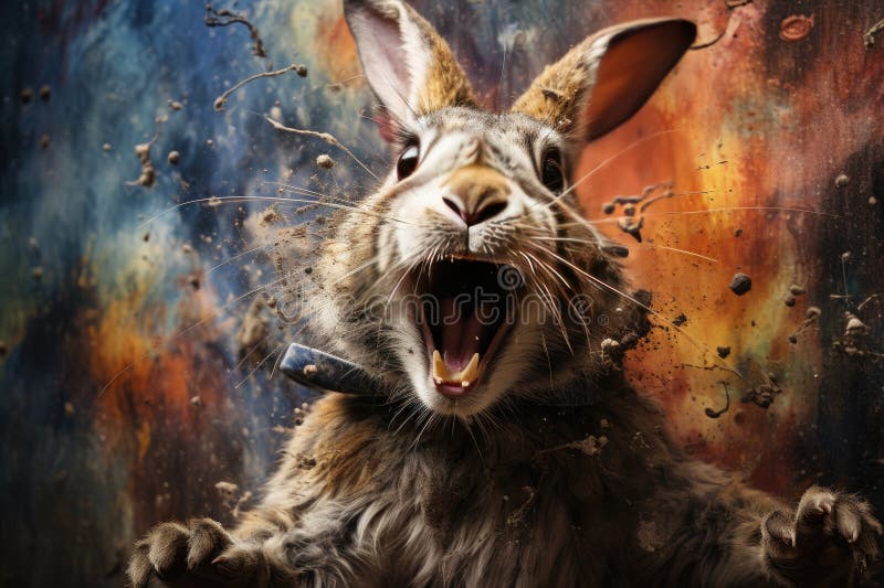 A Big Laughing Grey Hare in Splashes of Mud Stock Illustration ...