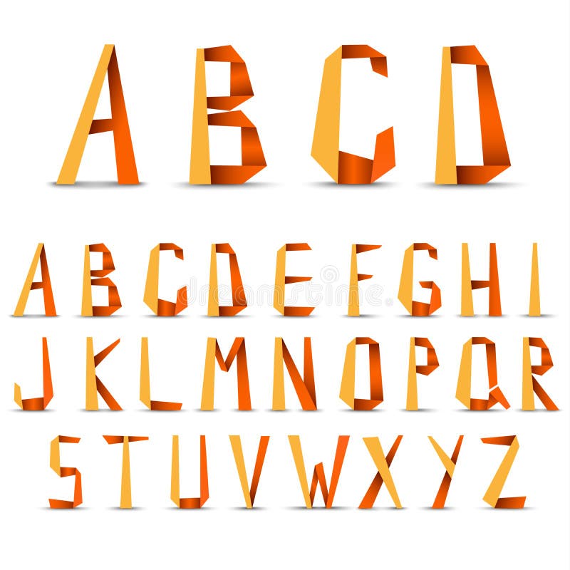 Big Letters of Alphabet from Folded Paper in Orange Design Stock Vector ...