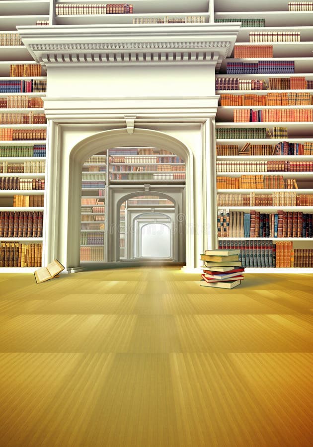 The Big Library with Books on the Floor Stock Illustration ...