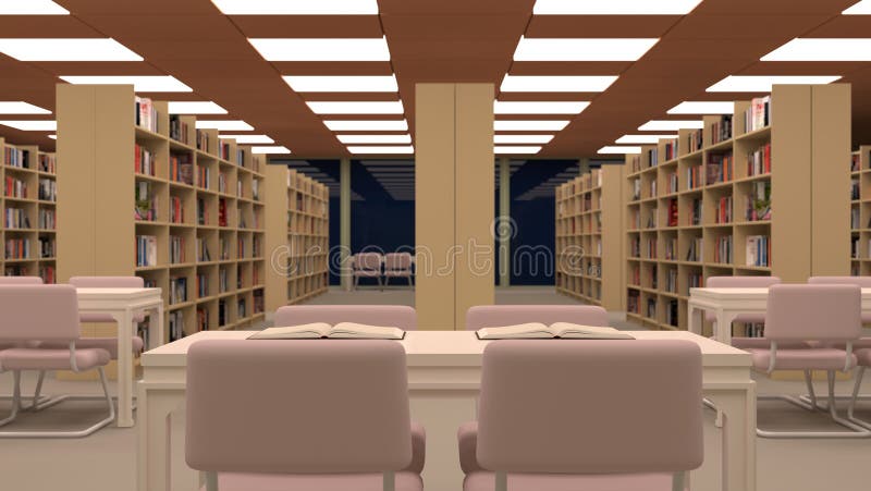 Big Library with Table,chairs and Bookshelves. Stock Photo - Image of ...