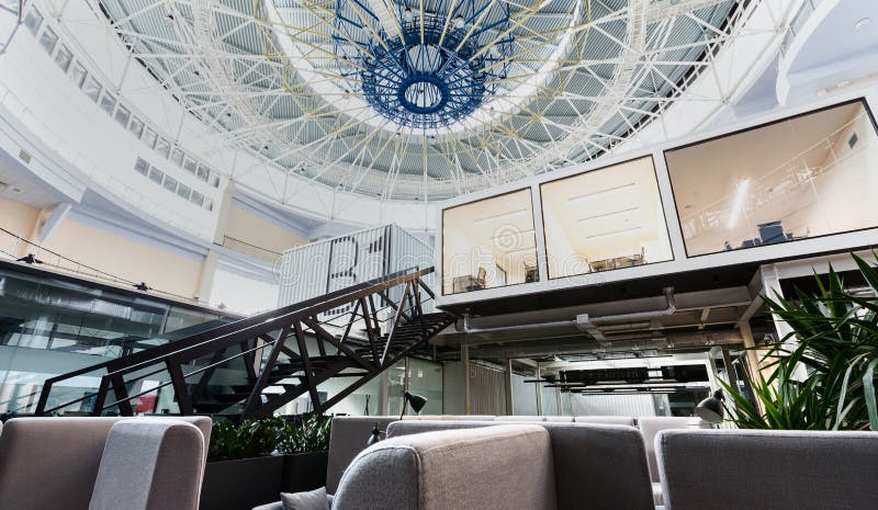 Big Light Hall in Modern Open Space Office with Dome Stock Photo ...