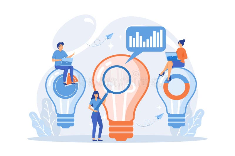 Big Lightbulbs and Business Team Working on Solution. Business Solution ...