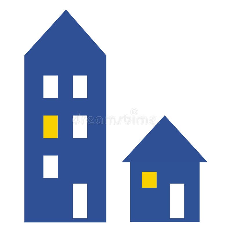 Big and Little Houses, Vector Icon, Blue Color. Two Houses. Stock ...