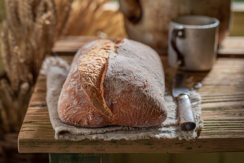 Big Loaf of Bread in Sunny Spring Kitchen Stock Image - Image of spring ...