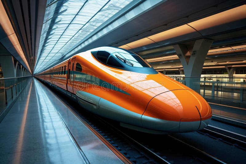 A Big Long Express Train on a Railway Platform. Boarding Platform at ...