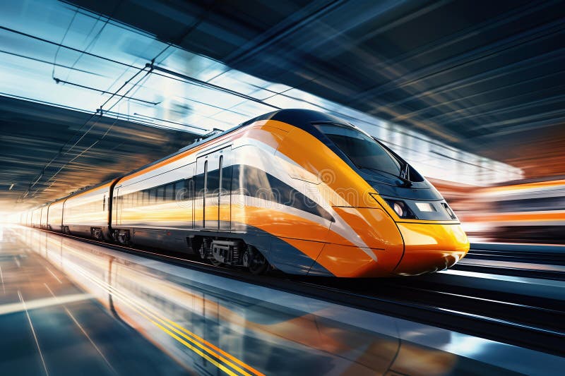 A Big Long Express Train on a Railway Platform. Boarding Platform at ...