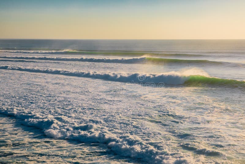 Big and Long Waves in Ocean. Ideal Swell for Surfing Stock Image ...