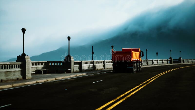 Big Lorry Truck on the Bridge Stock Photo - Image of motorway ...
