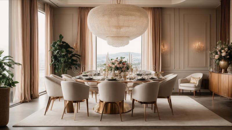 Big and Luxe Dining Room Interior Design Generative AI Stock ...