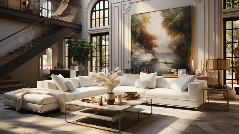 Big Luxury Living Room Interior Design Background Stock Illustration ...