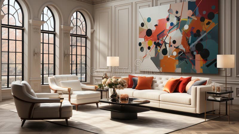 Big Luxury Living Room Interior Design Background Stock Illustration ...