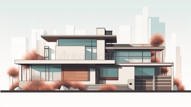 Big Luxury, Modern House at Dusk. Generative AI Stock Illustration ...