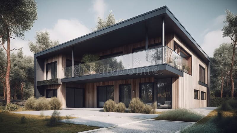 Big Luxury, Modern House at Dusk. Generative AI Stock Illustration ...