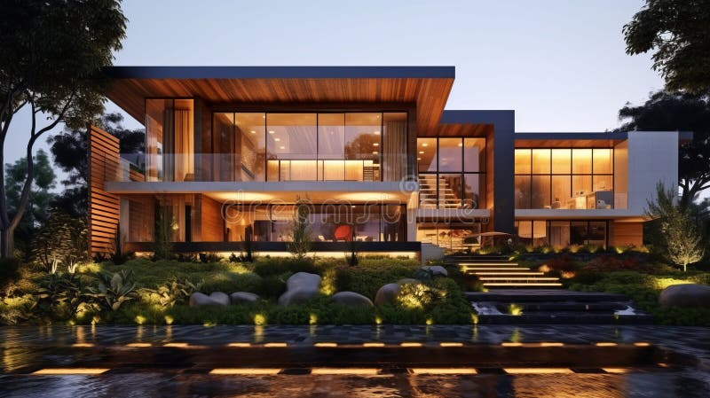 Big Luxury Modern House Exterior. Generative AI Stock Illustration ...