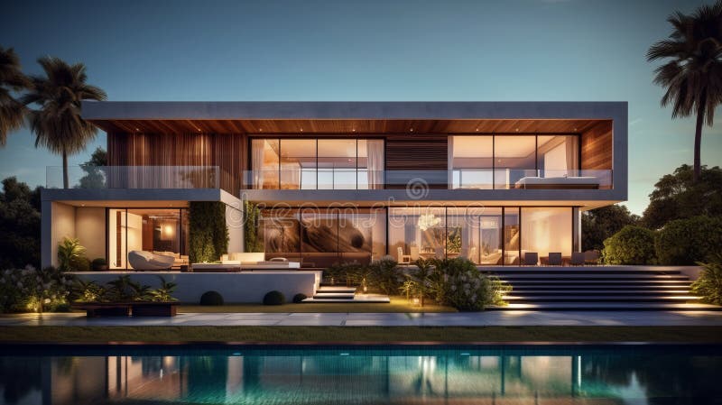 Big Luxury Modern House Exterior. Generative AI Stock Illustration ...