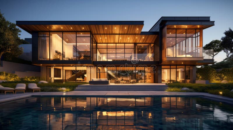 Big Luxury Modern House Exterior. Generative AI Stock Illustration ...