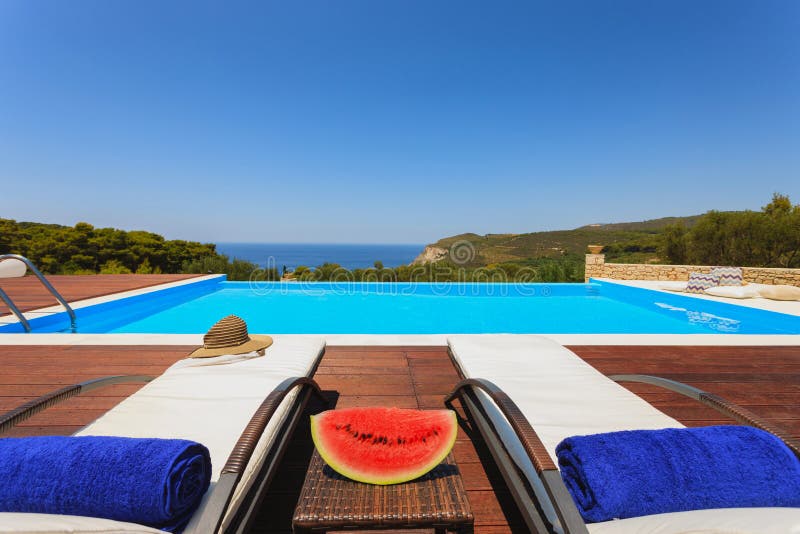 Big Luxury Pool with Decoration Stock Photo - Image of blue, village ...