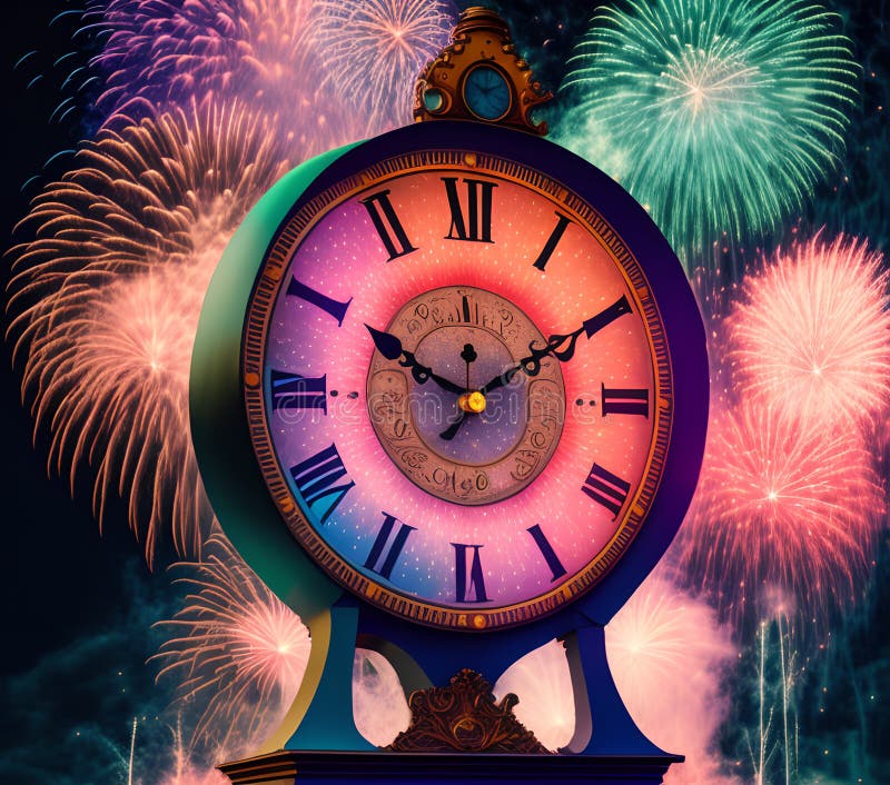 Big Magical Vintage Clock with Fireworks, Generative AI Illustration ...