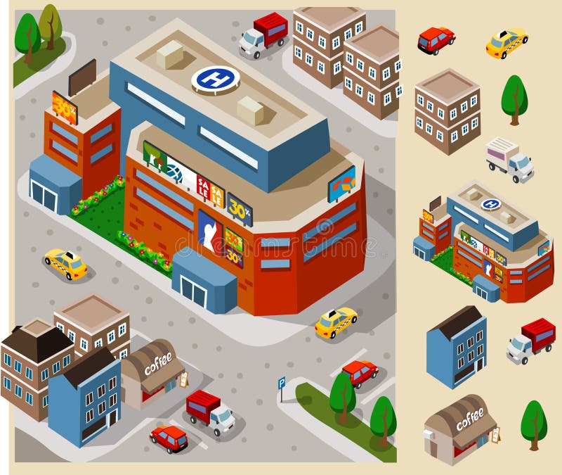 Buildings and Mall in a City. Stock Vector - Illustration of neighbor ...
