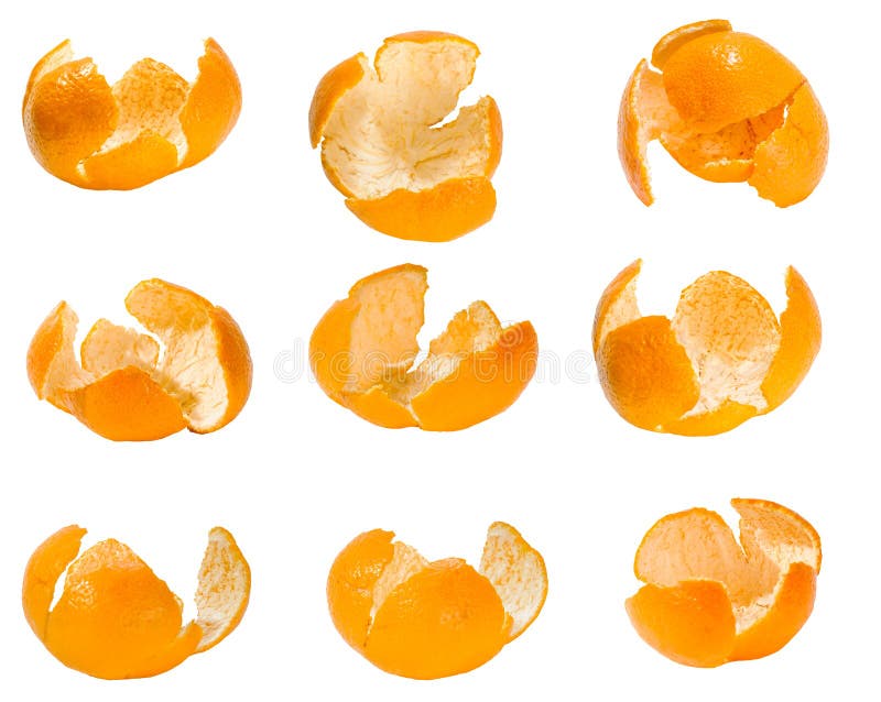 Big Mandarin Skins at Various Angles on White Background Stock Photo ...
