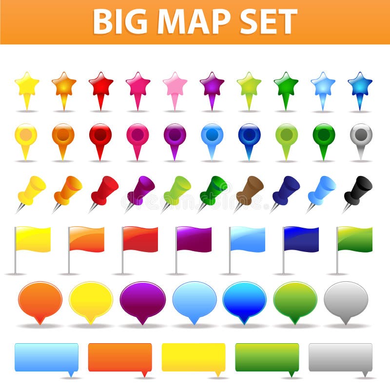 Big Map Set. Vector stock vector. Illustration of distance - 16655329