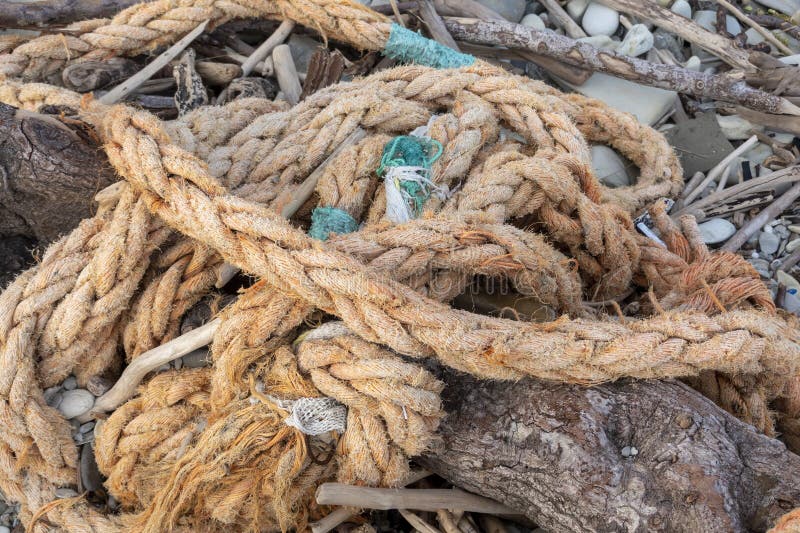Big Marine Sea Ship Ropes Washed Ashore by a Storm Stock Image - Image ...