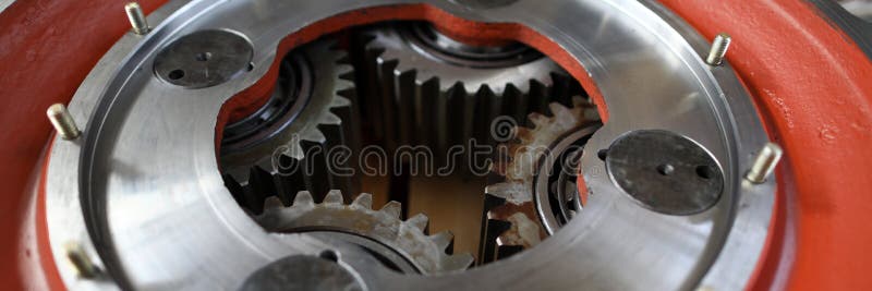 Big Mechanical Gear Part with Set of Cogwheels Inside Stock Photo ...