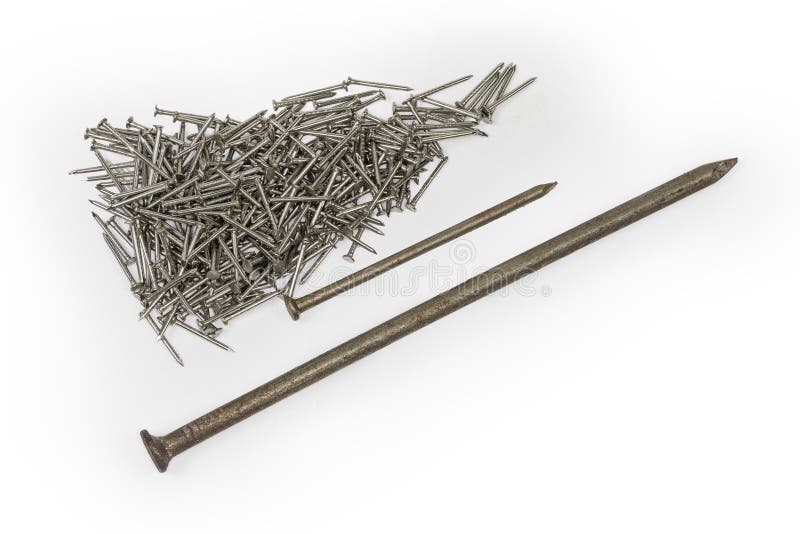 Big and Medium Construction Nails and Pile of Small Nails Stock Image ...