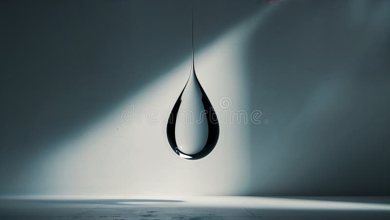 Big Mercury Drop Hanging in a Dark Room with Light Beams Stock ...