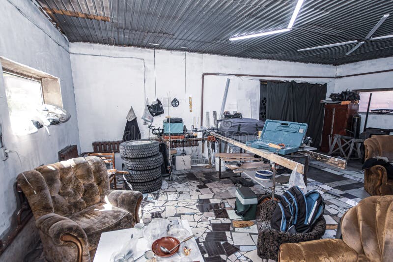 Big Mess in an Over Stuffed Suburban Garage Stock Image - Image of ...