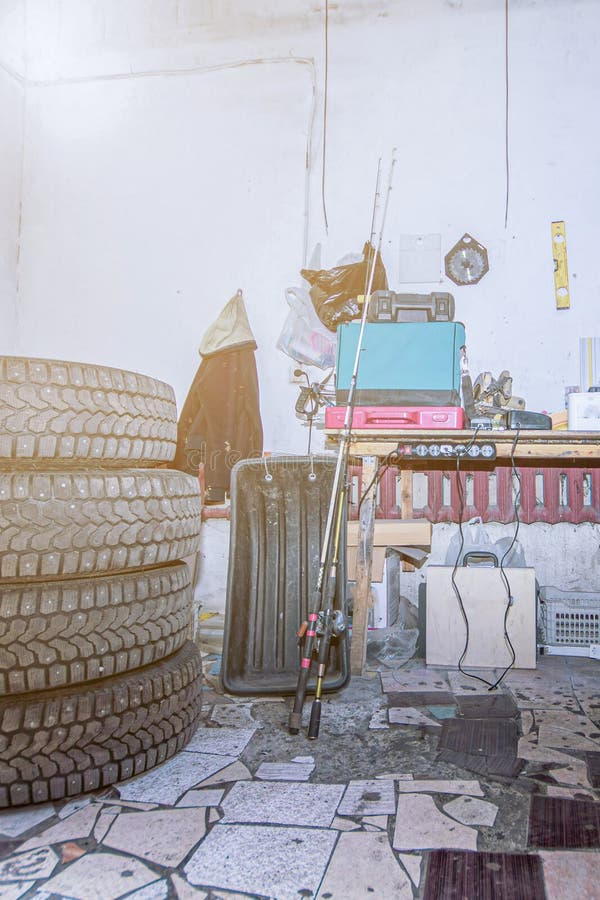 Big Mess in an Over Stuffed Suburban Garage Stock Photo - Image of ...