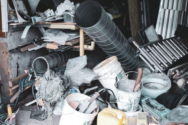Big Mess in an Over Stuffed Suburban Garage Stock Photo - Image of ...