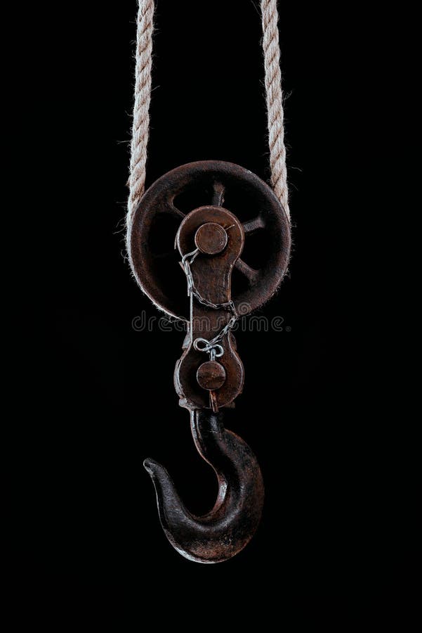 Big Metal Hook Hanging on Rope Stock Image - Image of background ...