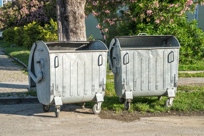 Big Metal Recycling Containers on the Street Stock Photo - Image of ...