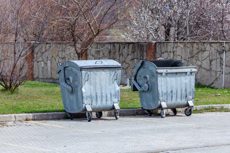 Big Metal Recycling Containers on the Street. Stock Photo - Image of ...