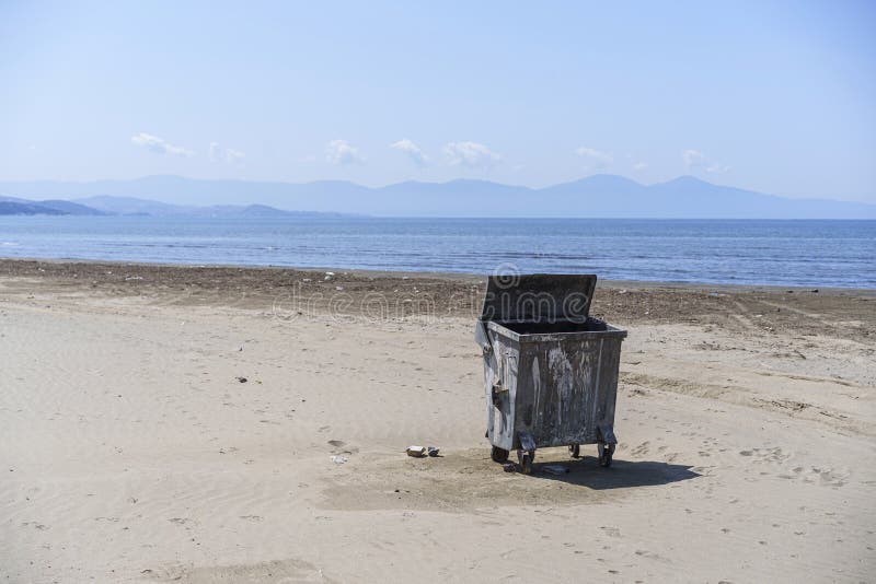 Big Metal Trash Bin on a Beach Stock Photo - Image of landscape, metal ...