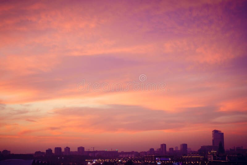 Big Metropolis Against the Backdrop of a Beautiful Sunset in the Fall ...