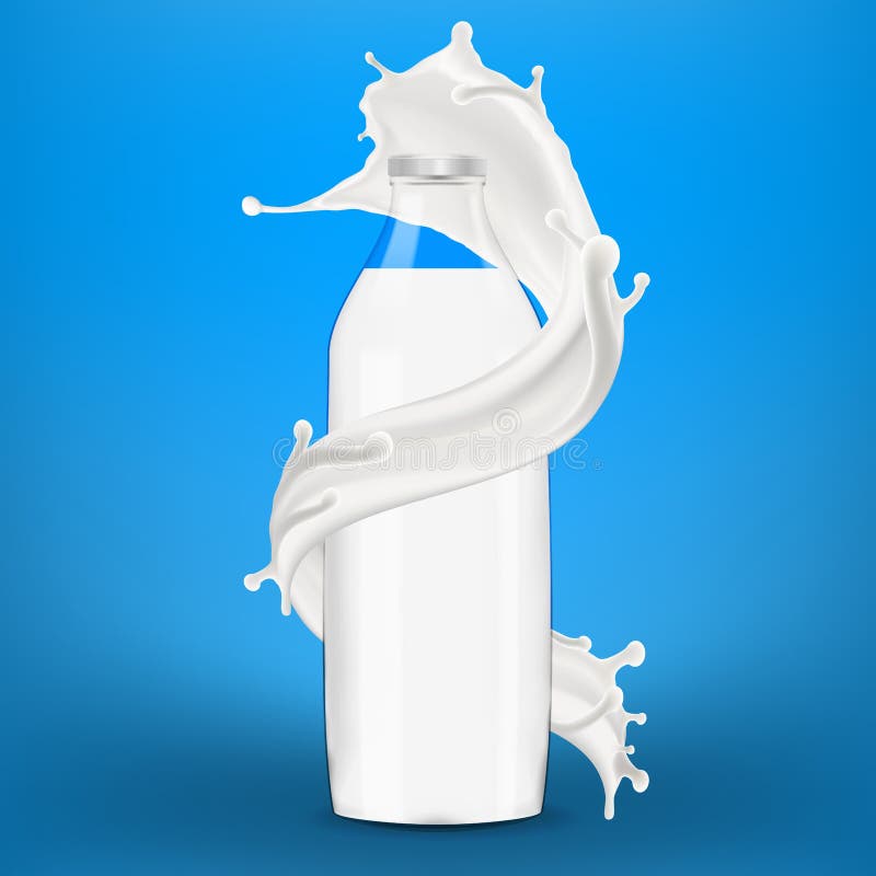 Big Milk Splash Around Full Bottle of Milk Stock Vector - Illustration ...