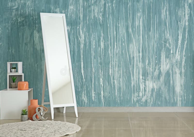 Big Mirror and Shelf Unit in Room Stock Image - Image of fashion, copy ...