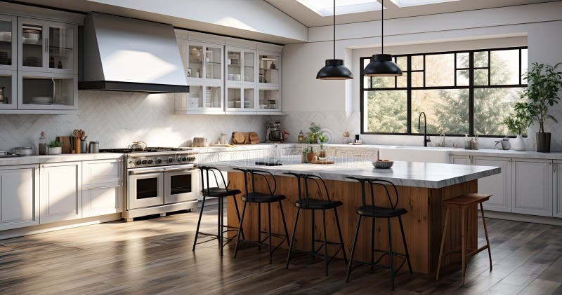 Big modern kitchen stock photo. Image of table, wide - 335881054