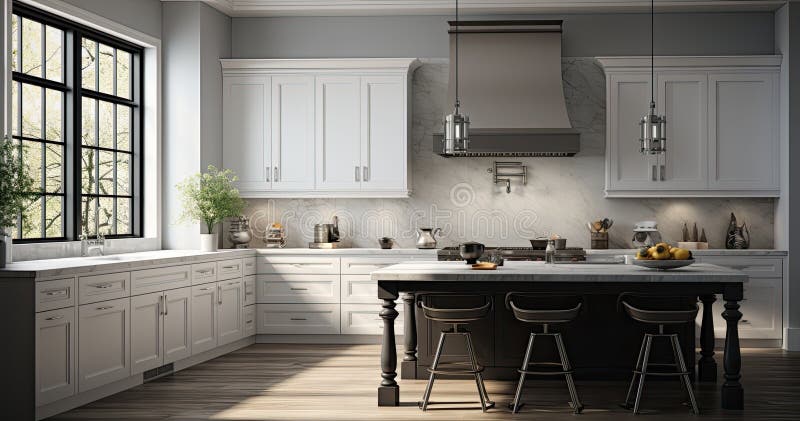 Big modern kitchen stock image. Image of food, architecture - 321091315