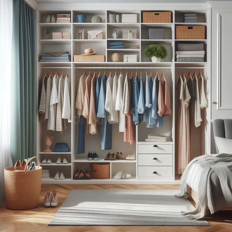 Big Modern White Wardrobe with Different Clothes for Dressing Room ...