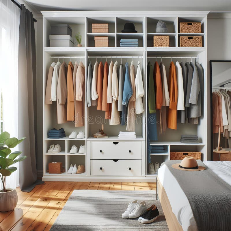 Big Modern White Wardrobe with Different Clothes for Dressing Room ...